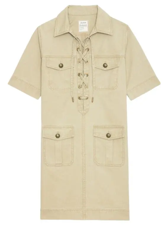Zadig&Voltaire Short Sleeve Utility Dress With Tie Neckline - Brown