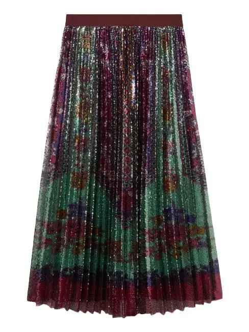 La DoubleJ Accordion Sequinned Maxi Skirt - Black