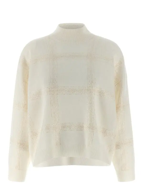 Brunello Cucinelli Sequin Embellished Turtleneck Jumper - White