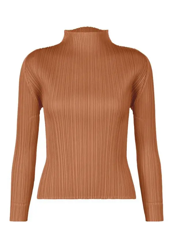PLEATS PLEASE BY ISSEY MIYAKE Long Sleeve Mock Neck Top - Brown