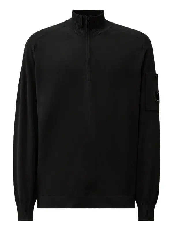C.P. COMPANY Zipper Sweater With High Neck And Knitted Hem - Black