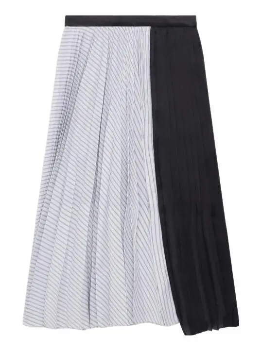 Sacai Pleated Midi Skirt With Contrasting Panels - White