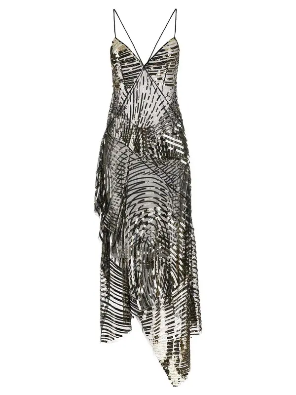 Emilio Pucci Iride Sequin Embellished Asymmetric Maxi Dress - Black