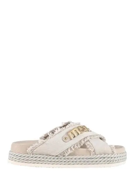 Mou Open Toe Logo Embellished Slippers - Nude