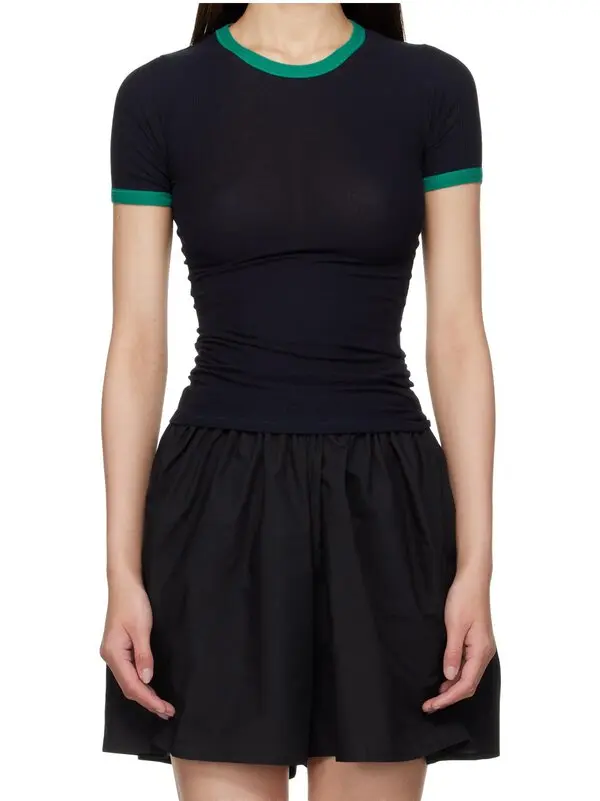 BASERANGE Rib Knit Short Sleeve Top - Black