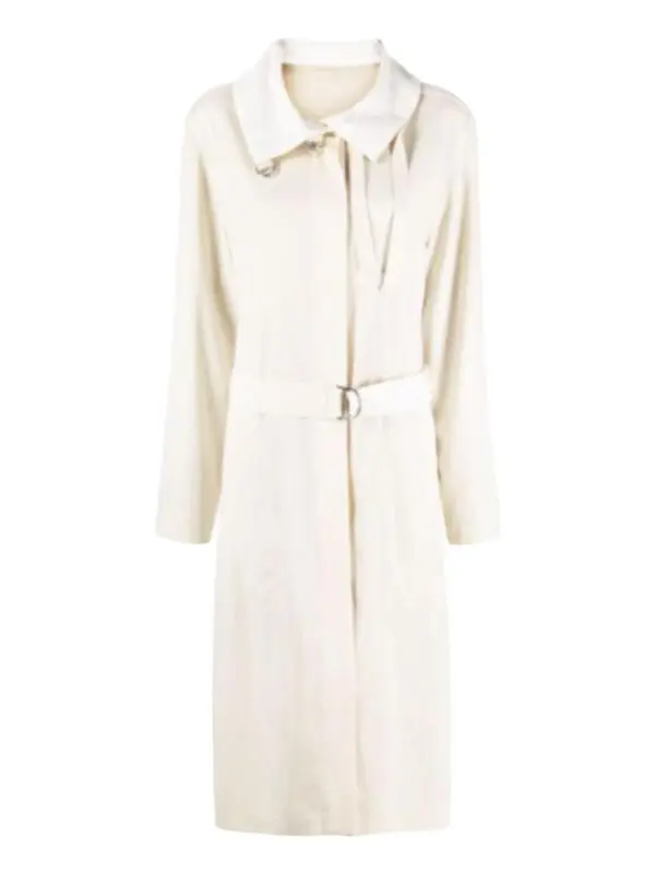LEMAIRE Funnel-neck Wool Coat With Side Slits - White