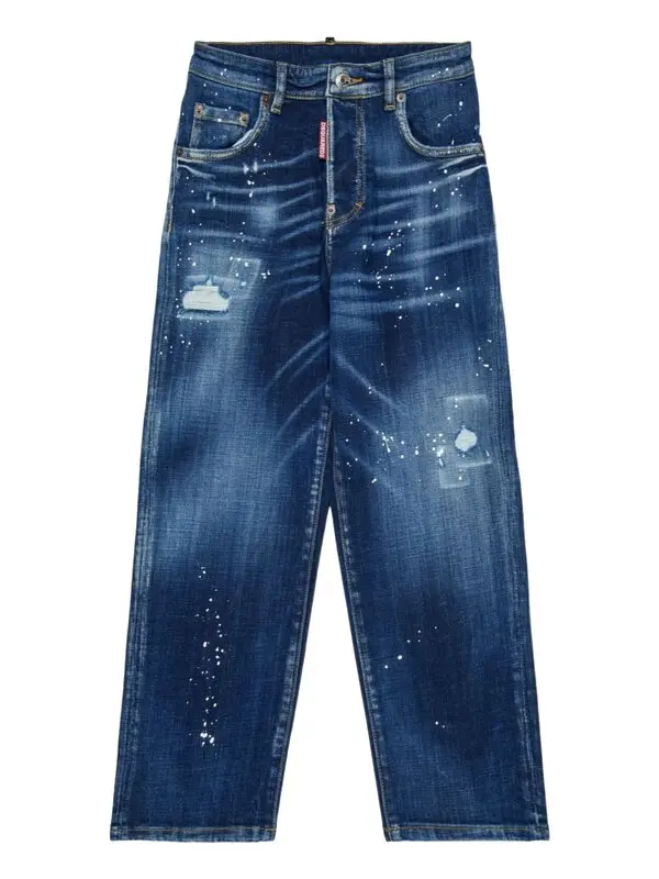 Dsquared2 Straight Leg Jeans With Color Spots - Blue Denim