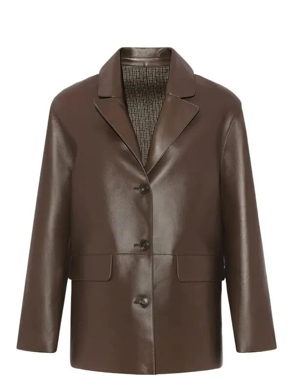 YVES SALOMON Leather Jacket With Houndstooth Wool Interior - Brown