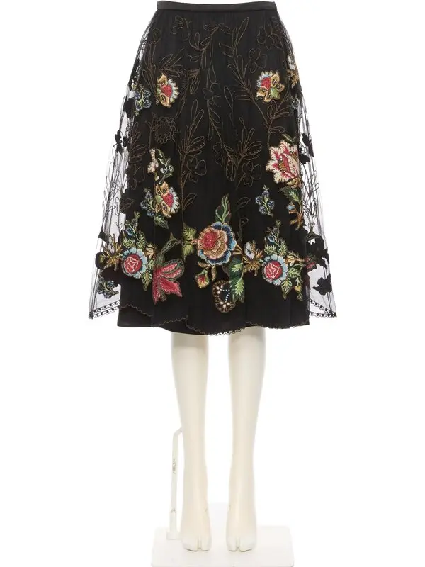 Valentino Garavani Embellished Floral Midi Skirt - Black