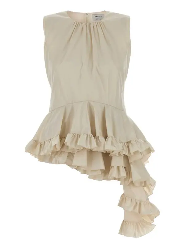 Alexander McQueen Sleeveless Asymmetrical Ruffled Top - Ivory
