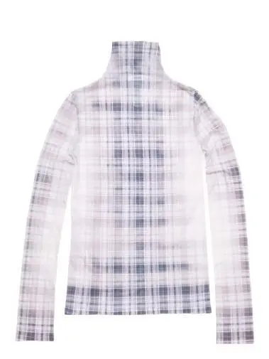 Acne Studios High Neck Gradient Plaid Long Sleeve Top - White