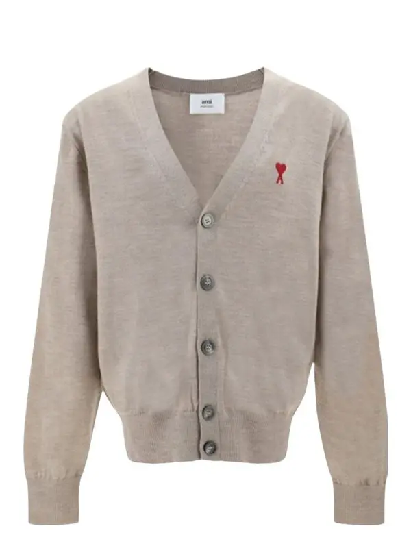 Ami De Coeur Embroidered V-neck Cardigan - Nude
