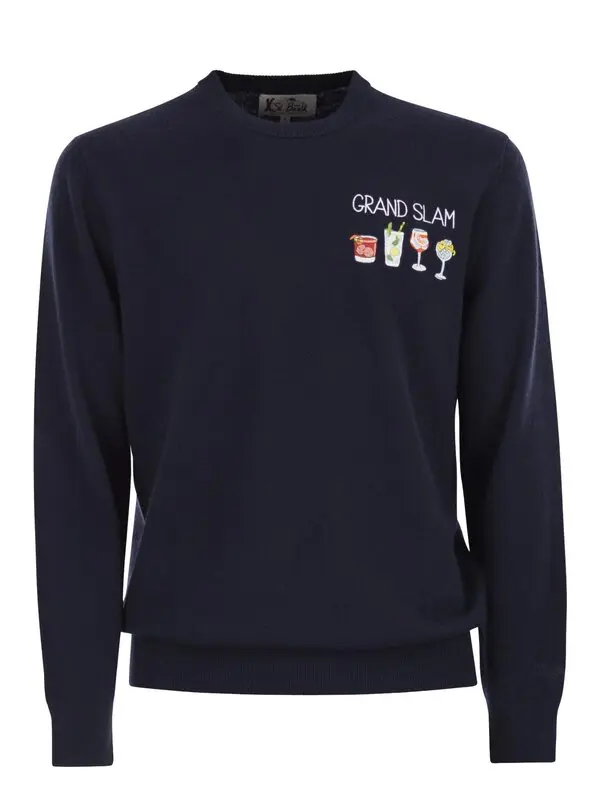 MC2 SAINT BARTH Crew Neck Embroidered Pullover - Black