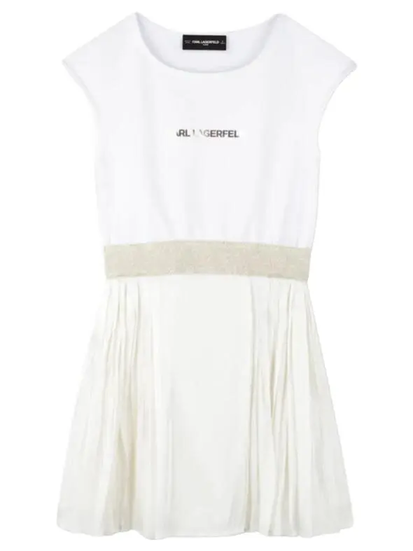 Karl Lagerfeld Sleeveless Round Neck Dress With Pleated Hem - Blanc Cru