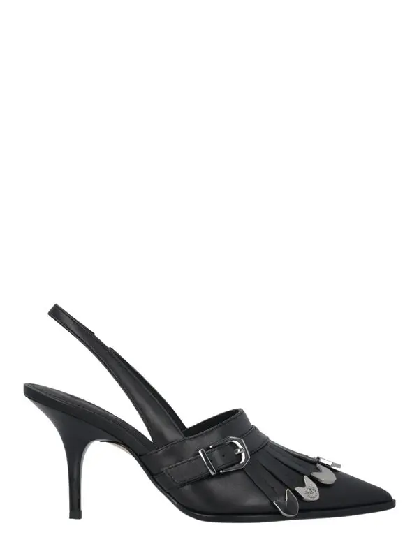 Pinko Fringe Detailed Slingback Pumps With Metal Toe Cap - Black