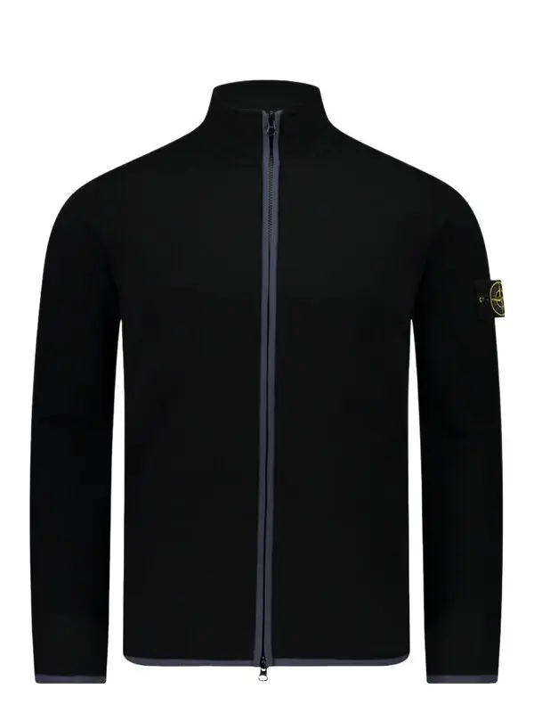 Stone Island High-neck Zipped Cardigan With Compass Patch - Black