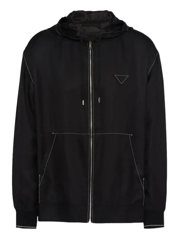 Prada Silk Blouson Jacket With Hood - Black