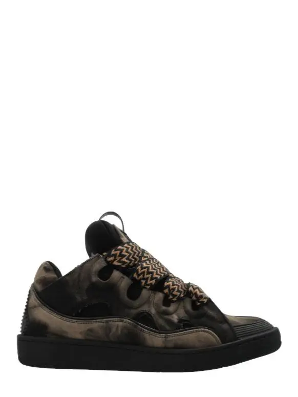 LANVIN Curb Washed Denim Sneakers - Brown