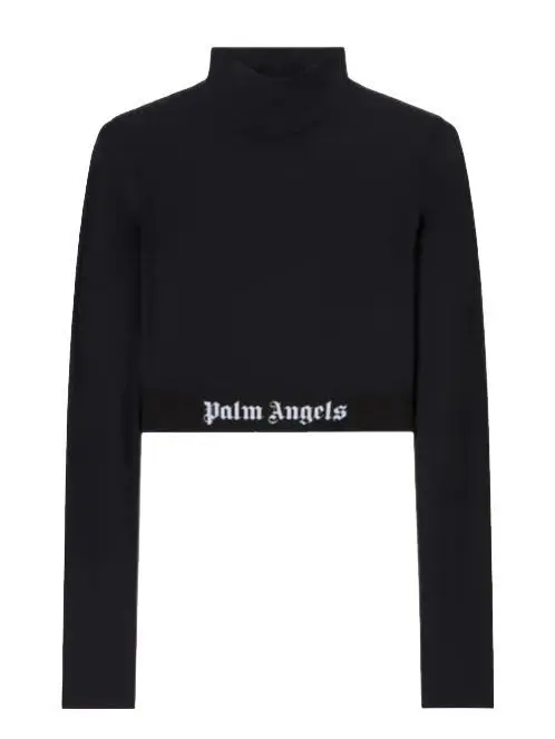 Palm Angels Classic Logo Long Sleeved Mockneck Top - Black