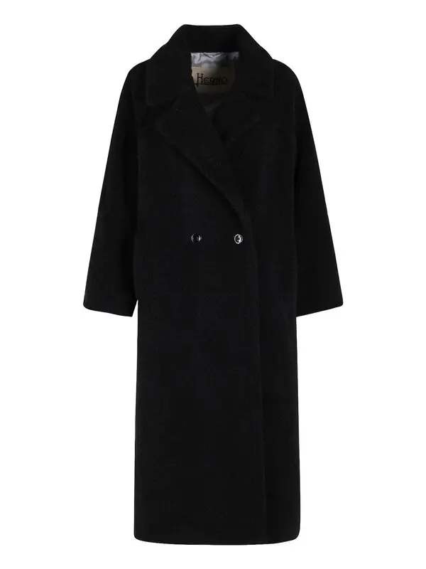 Herno Double-breasted Long Coat - Black