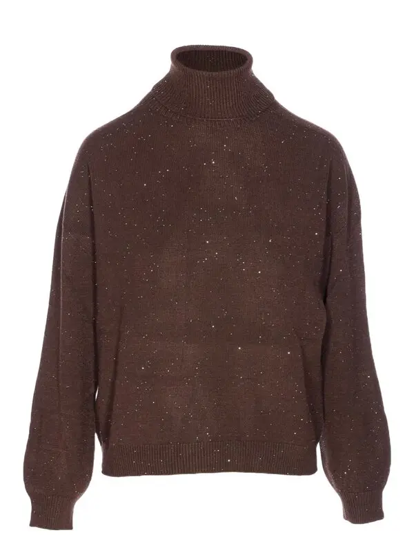 Liu Jo Roll Neck Sequin Embellished Sweater - Brown