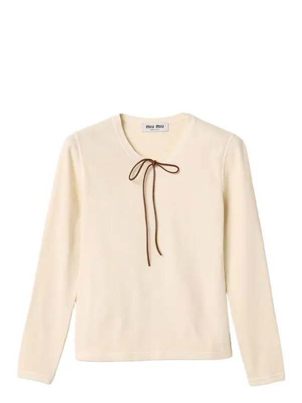 Miu Miu Cotton T-shirt With Neck Tie Detail - Nude