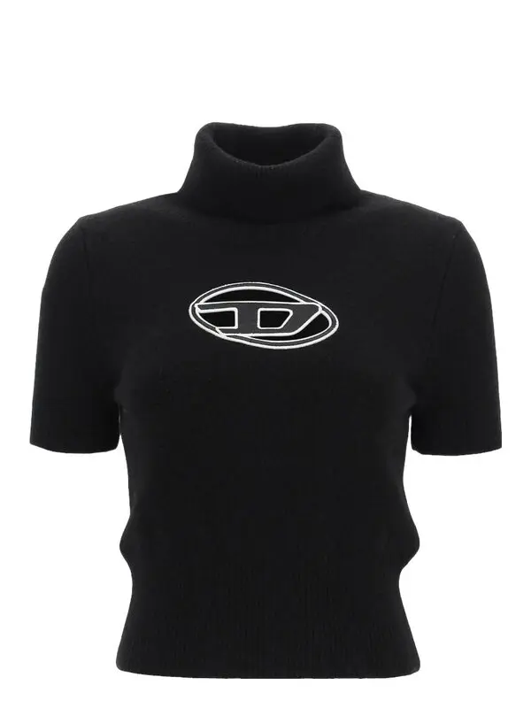 DIESEL® Short Sleeve Knit Sweater With Embroidered Logo - Black