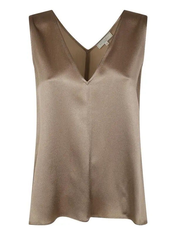 Antonelli Firenze V-neck Sleeveless Top With Bell-shaped Hem - Brown