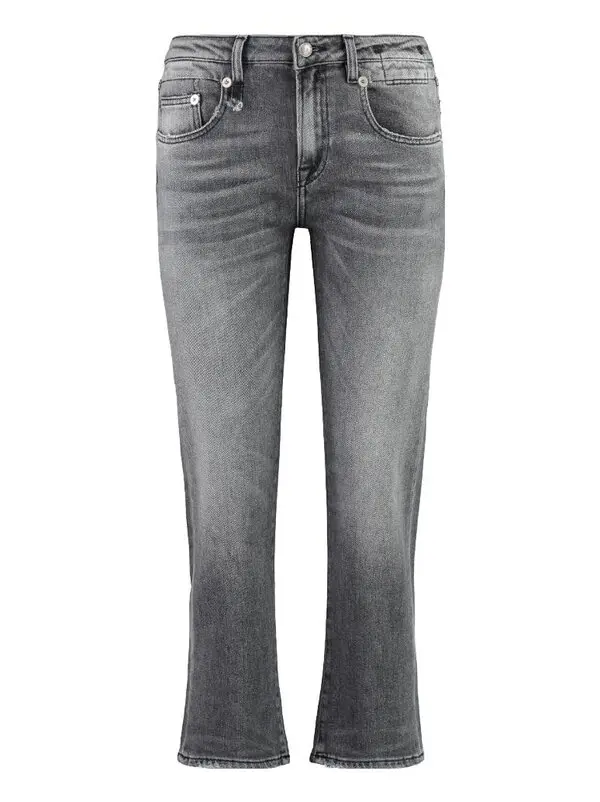 R13 Mid Rise Distressed Edge Jeans - Gray