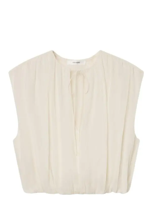 FRAME The Wave Top Silk Cropped Blouse With Tie Detail - Cream