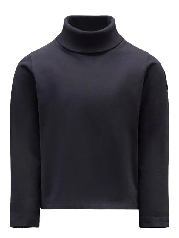 Moncler Long Sleeve High Neck Top With Sequined Logo - Black