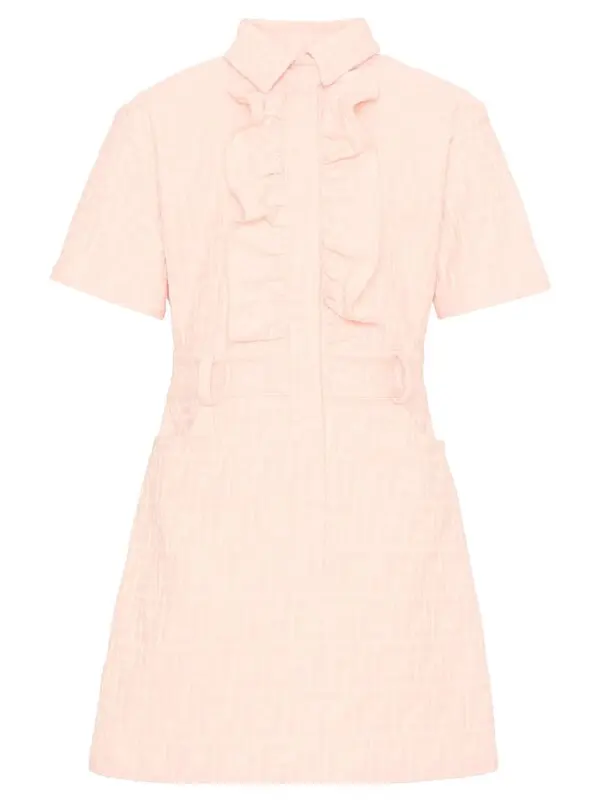 Fendi Ruffled Collared Dress With Ff Logo Pattern - Pink