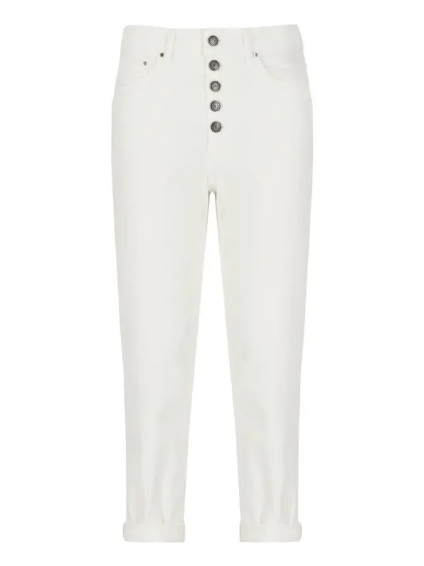 DONDUP Cropped Trousers With Logo Detail - White