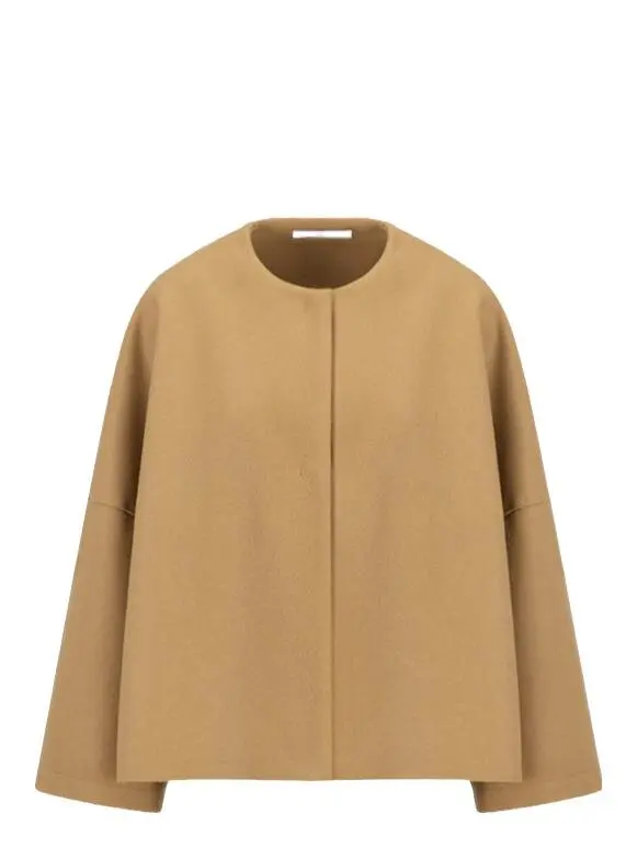 Harris Wharf London Collarless Cape In Knitted Cashmere Blend - Tan