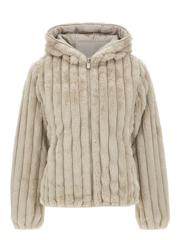 SAVE THE DUCK Zip-up Hooded Faux Fur Coat - Nude