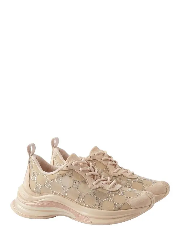 Gucci Gg Supreme Crystal-embellished Sneakers - Nude