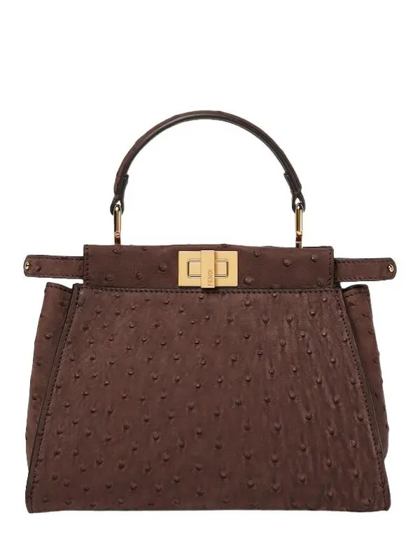 Fendi Ostrich Leather Handheld Bag - Red