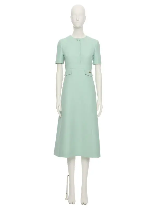 Valentino Garavani Short-sleeved Crewneck Dress With Button Detail - Celadon