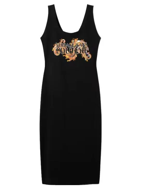 Versace Printed Embroidered Cotton-jersey Long Dress - Black Gold