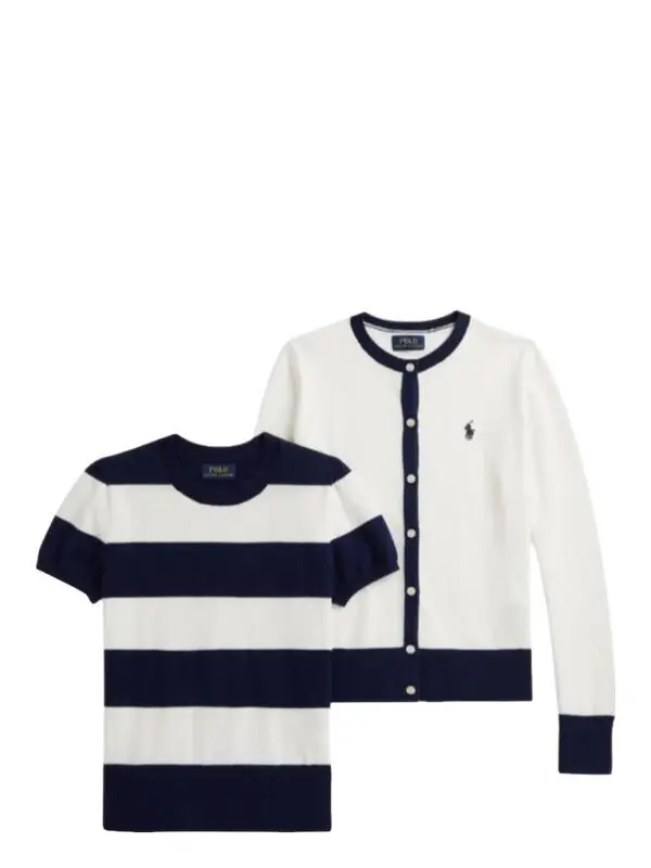 Polo Ralph Lauren Striped Cardigan Set - White