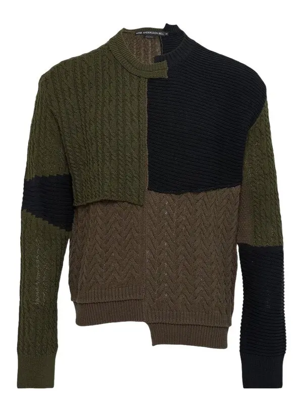 Andersson Bell Patchwork Asymmetric Knit Sweater - Black  Brown