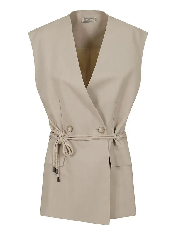 Antonelli Firenze Sleeveless Vest With Belt Detail - Beige