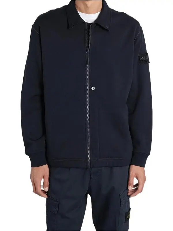Stone Island Logo Patch Zip-up Sweatshirt - Navy Blue
