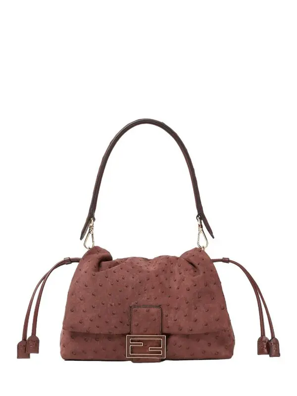 Fendi Ostrich Leather Bag With Ff Buckle - Brown