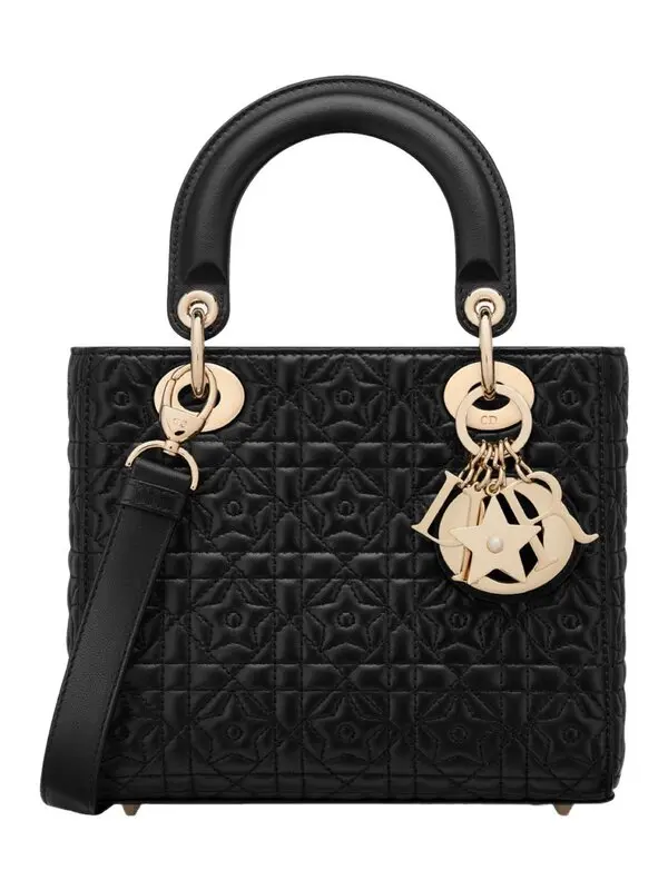 Dior Small Lady Shoulder Bag With Star Pattern - Black