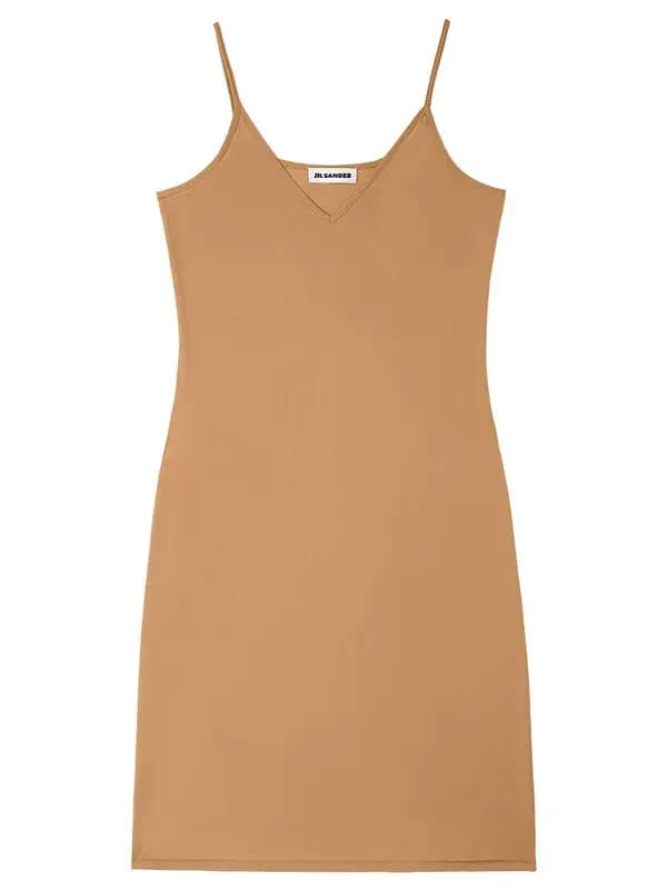 JIL SANDER V-neck Knitted Stretch Slip Dress - Almond-colored