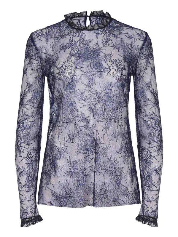 Alberta Ferretti Long-sleeved Lace Top With Sequins - Gray