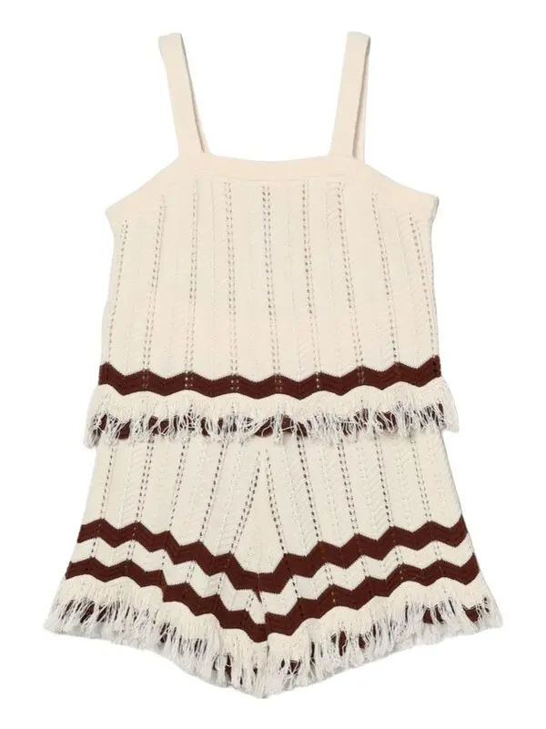 TWINSET Zig-zag Knit Short Set With Fringe - White