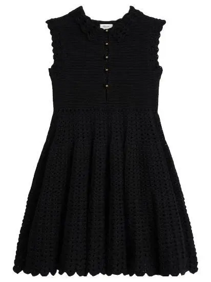 Celine Mini Dress In Cotton Crochet With Ruffled Collar - Black