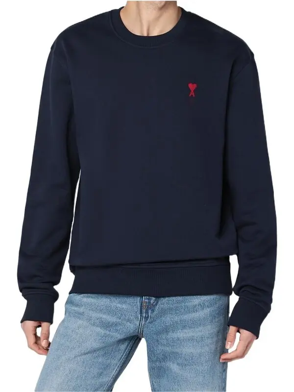 Ami Crew Neck Organic Cotton Sweater - Blue